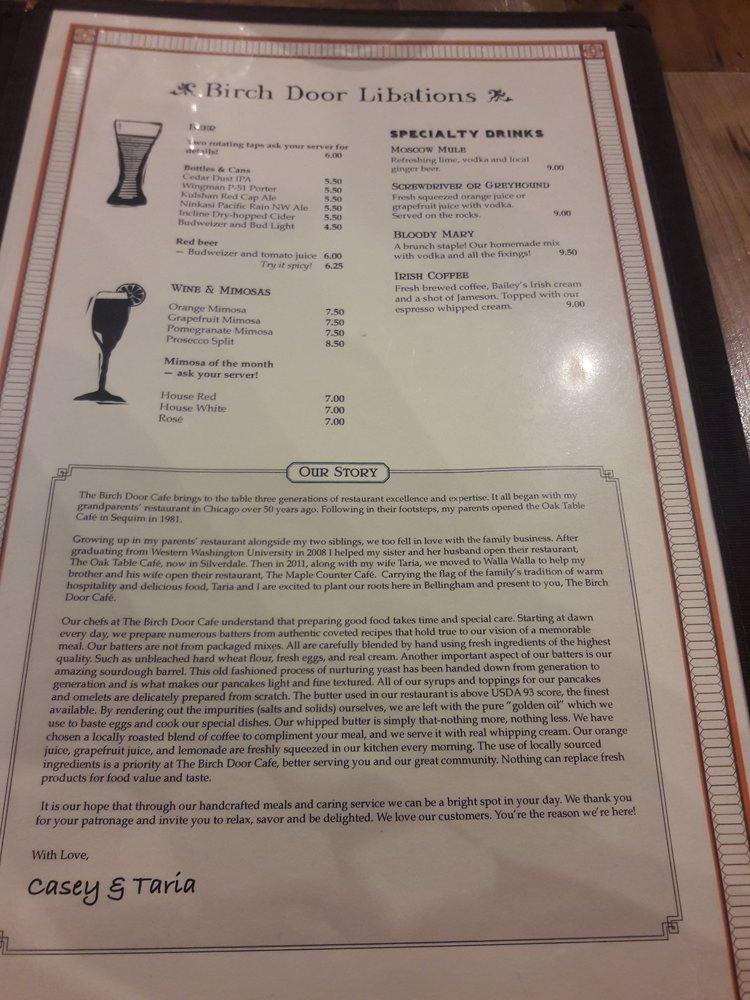 Menu at The Birch Door Cafe, Bellingham