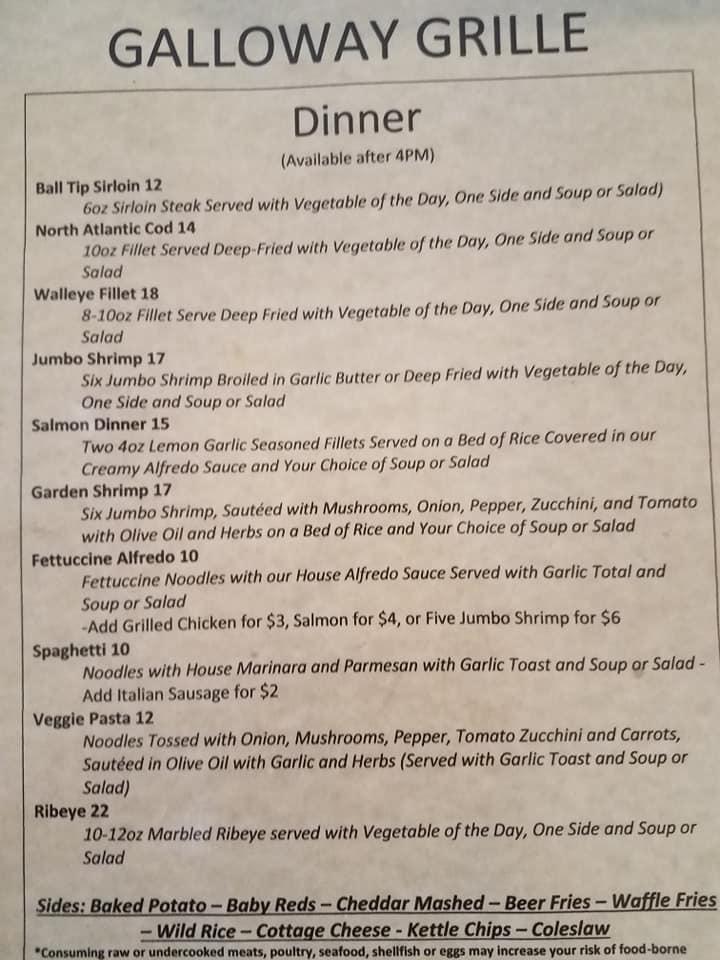 Menu at Galloway Grille pub & bar, Eau Claire