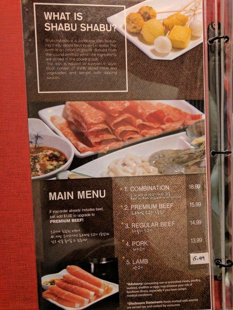 Menu at Gom Shabu Shabu restaurant, Suwanee
