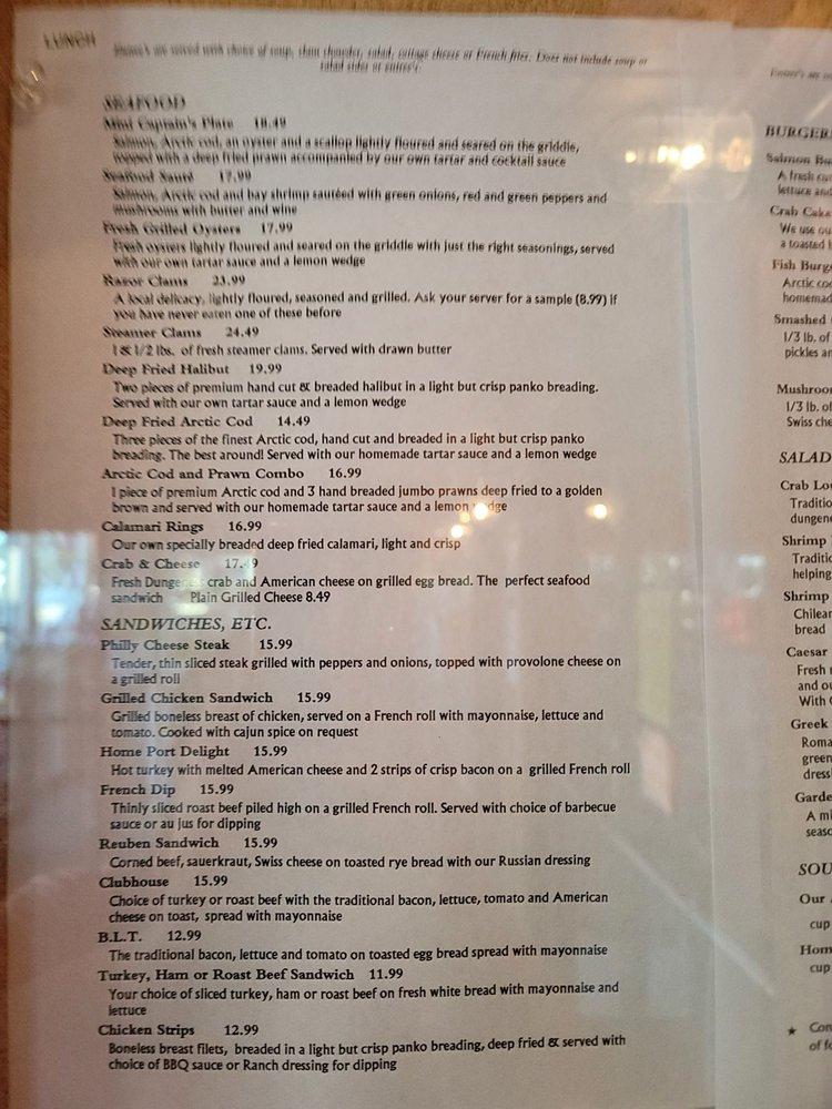 Menu at Home Port Restaurant, Ocean Shores