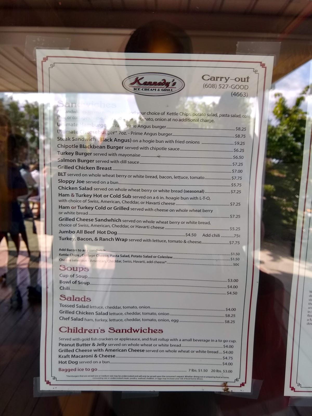 Menu at Kennedy's Ice Cream And Grill restaurant, New Glarus