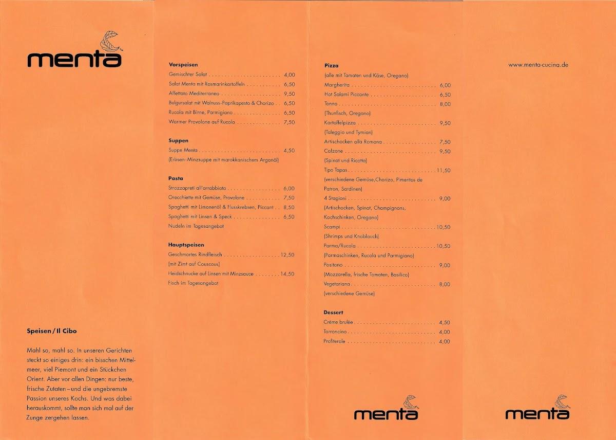 Speisekarte von Menta cucina italiana pizza, Düsseldorf, Lorettostraße 25
