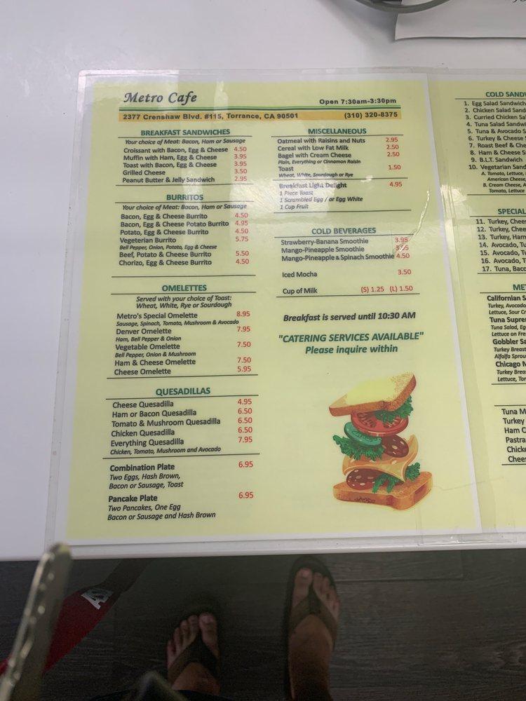 Menu at Metro Cafe, Torrance