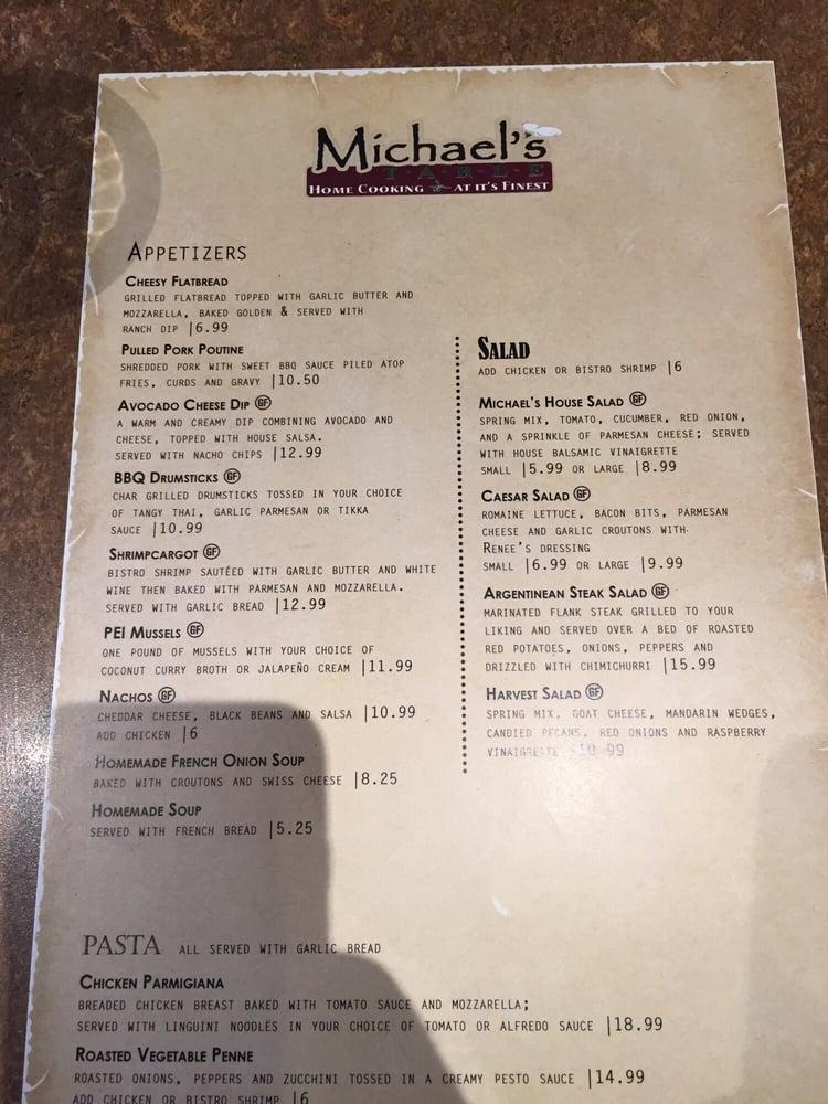 Menu at Michael's Table Restaurant Perth, Perth