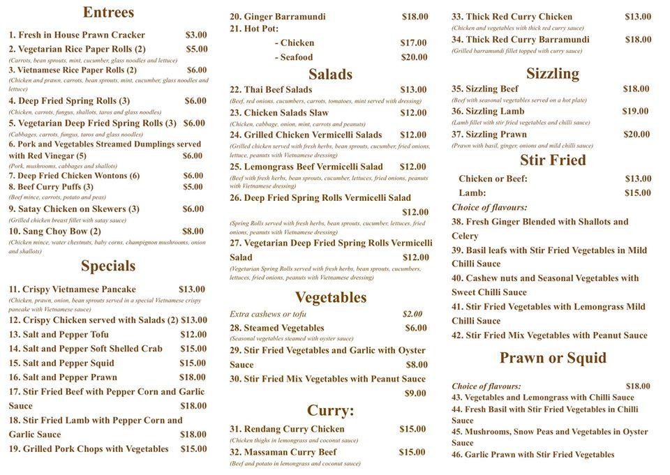 Menu at New JoJo’s restaurant, Peakhurst