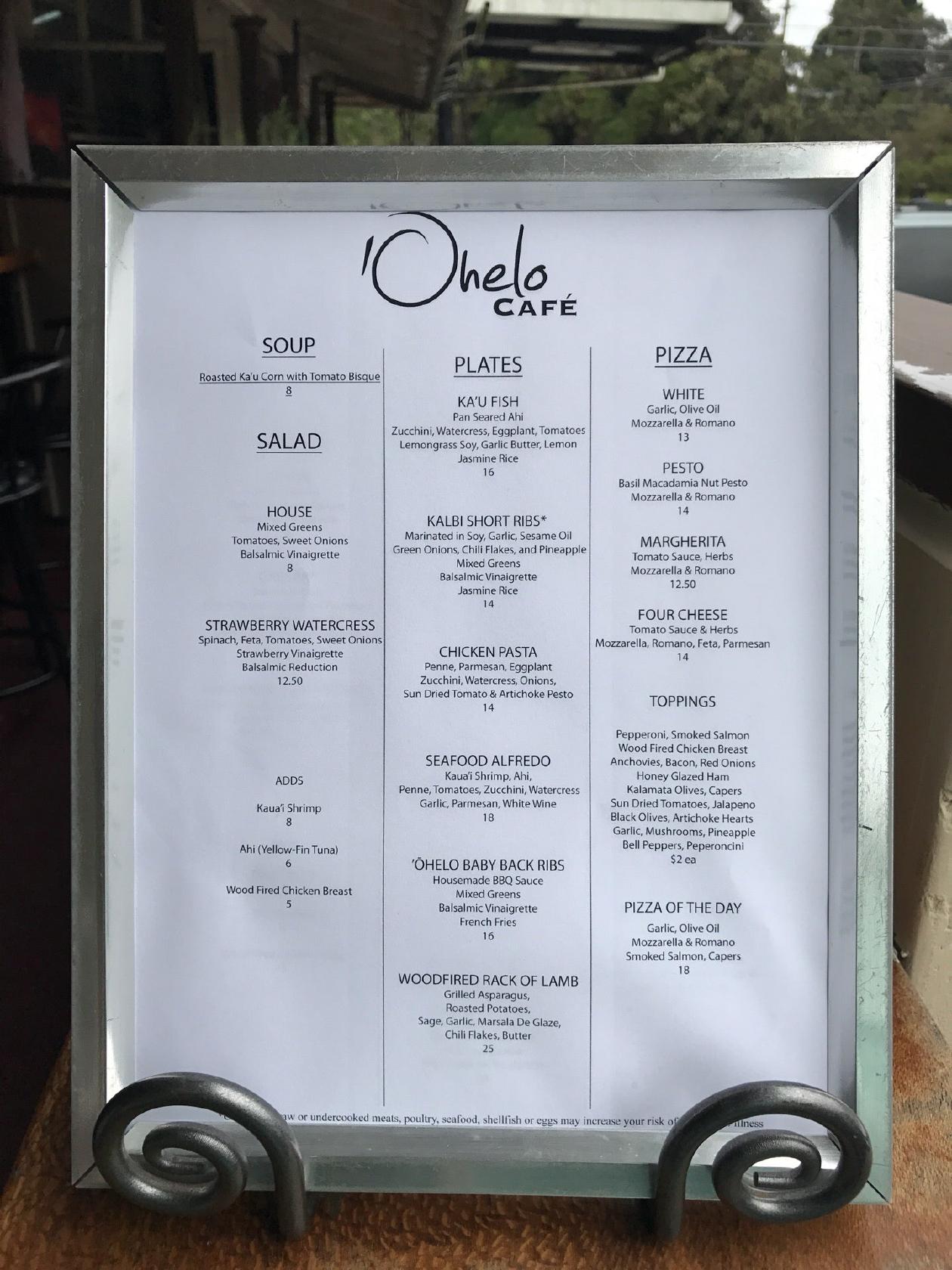 Menu at ʻŌhelo Café pub & bar, Volcano