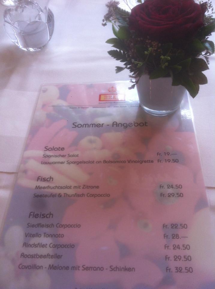 Speisekarte von Restaurant Neue Real, Zürich