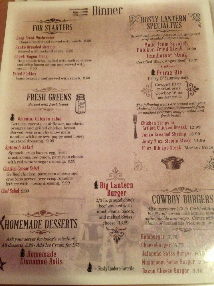 Menu at Rusty Lantern Diner restaurant, Ucon
