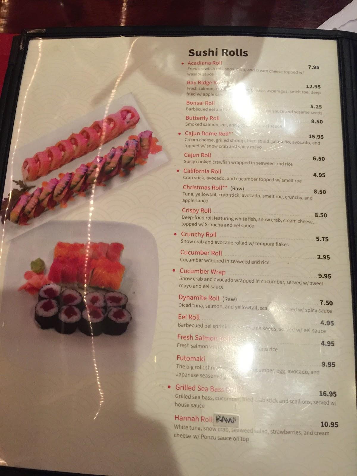 Menu at Samurai Sushi Bar Two, Broussard