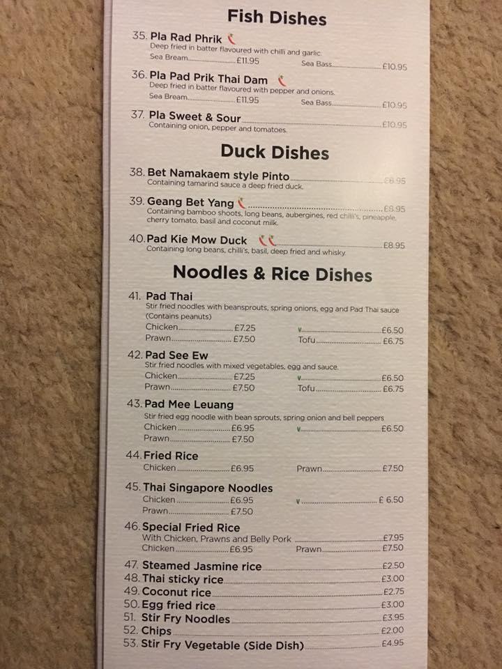 Menu at Thai Pinto restaurant, Kendal