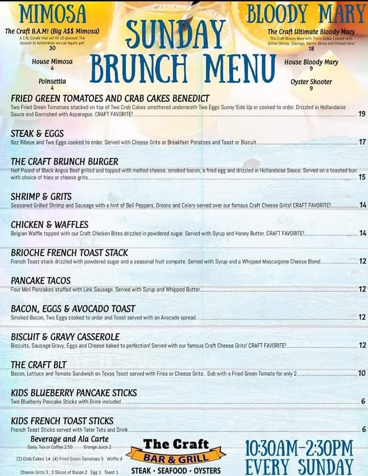 Menu at The Craft Bar and Grill, Enterprise