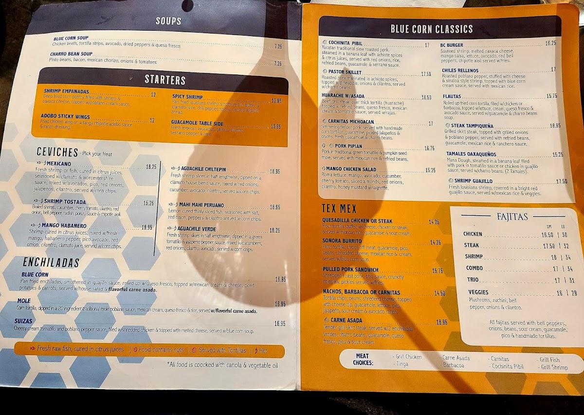 Menu at Blue Corn Modern Mexican pub & bar, Baton Rouge