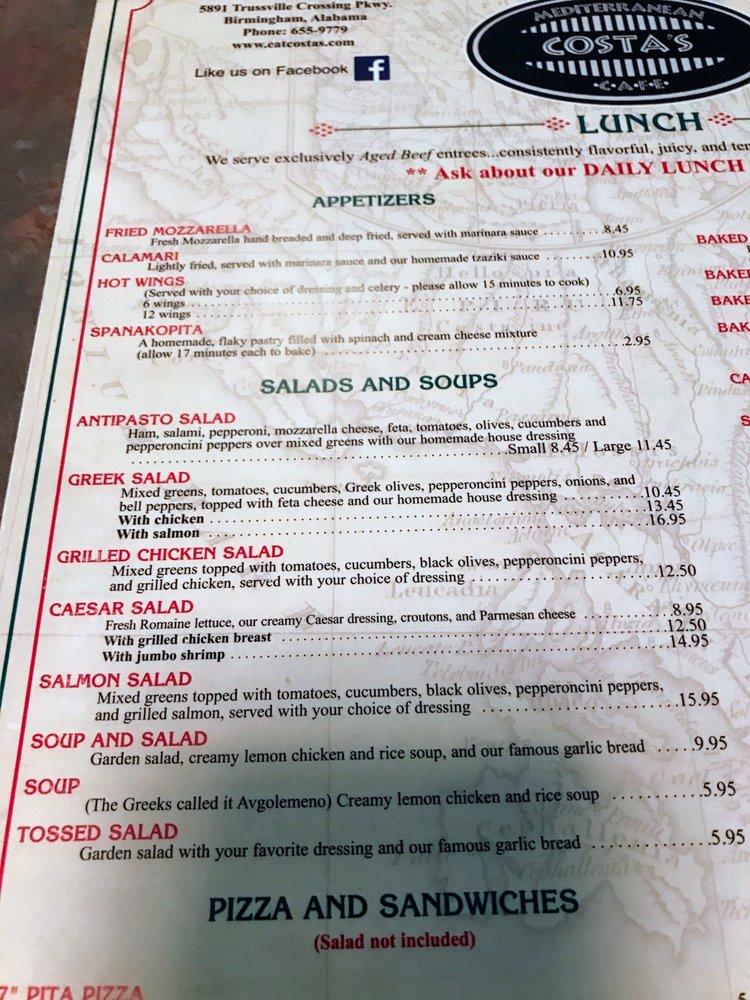 Menu at Costa's Mediterranean Cafe, Birmingham, Trussville Crossings Pkwy
