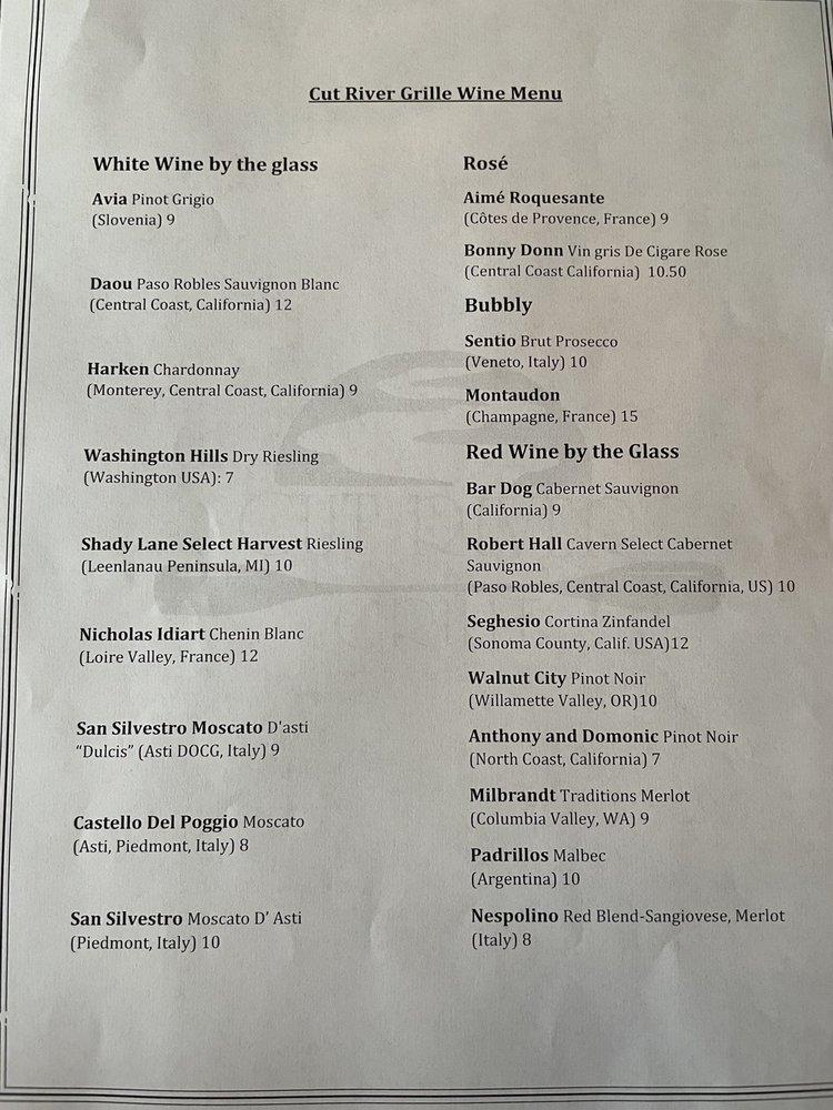 Menu at Cut River Grille restaurant, USA
