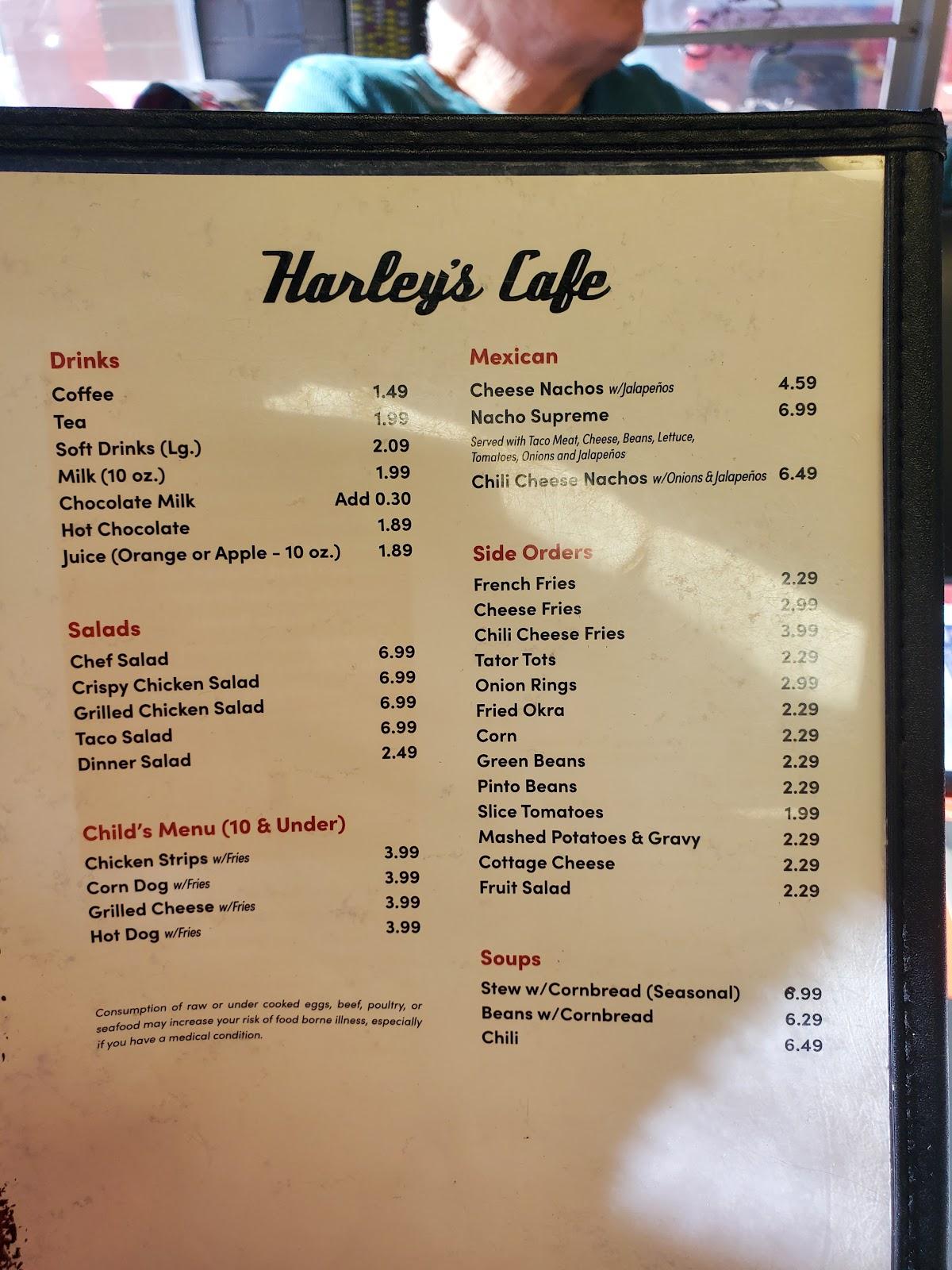 Menu at Harley's Cafe, Choctaw