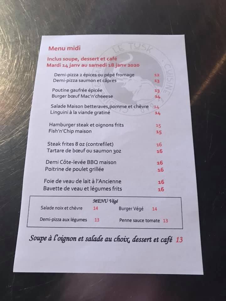 Menu at Le Tusker Cuisine et Pub, Berthierville