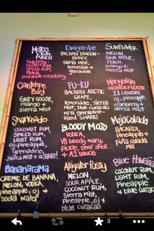 Menu at Mojo's Beach Bar, Manhattan