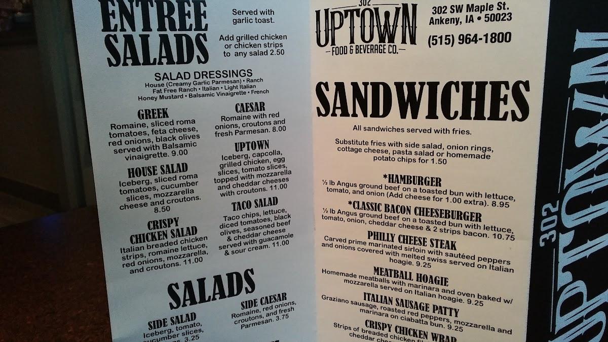 Menu at Uptown Food & Beverage Co. pub & bar, Ankeny