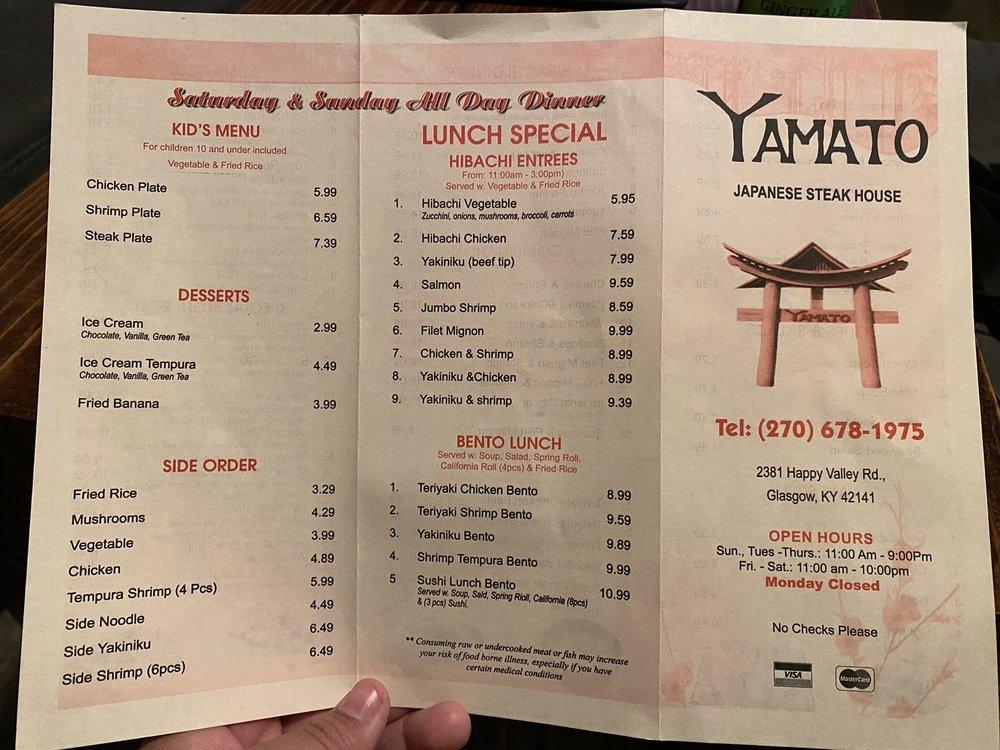 Menu at Yamato desserts, Glasgow
