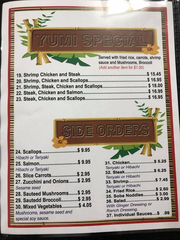 Menu at Yumi express Japanese Restaurant, Easley