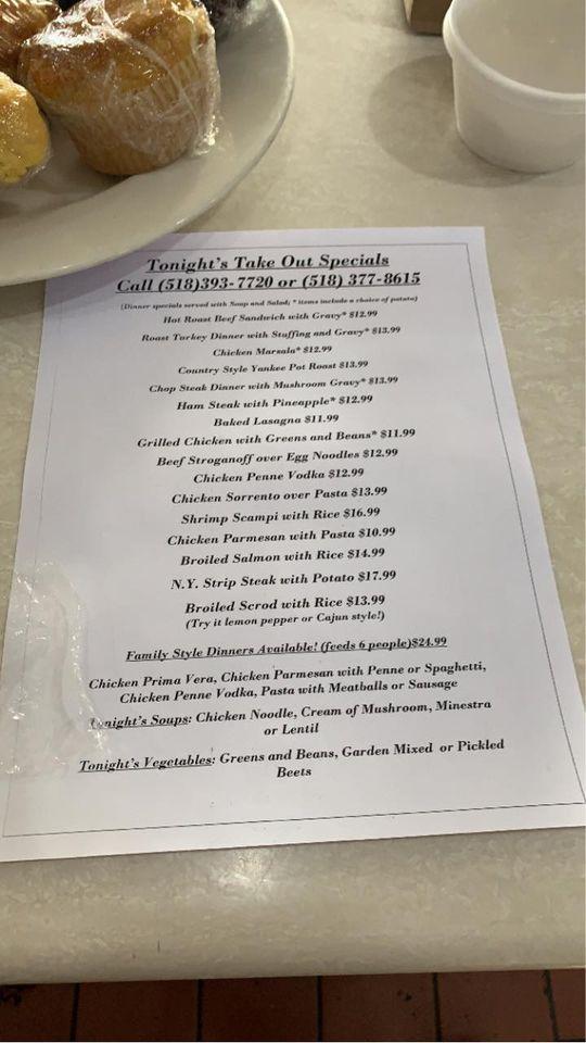 Menu at Bellevue Cafe, Schenectady