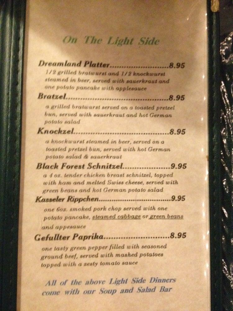Menu at Dreamland Palace German Restaurant, Foster Pond