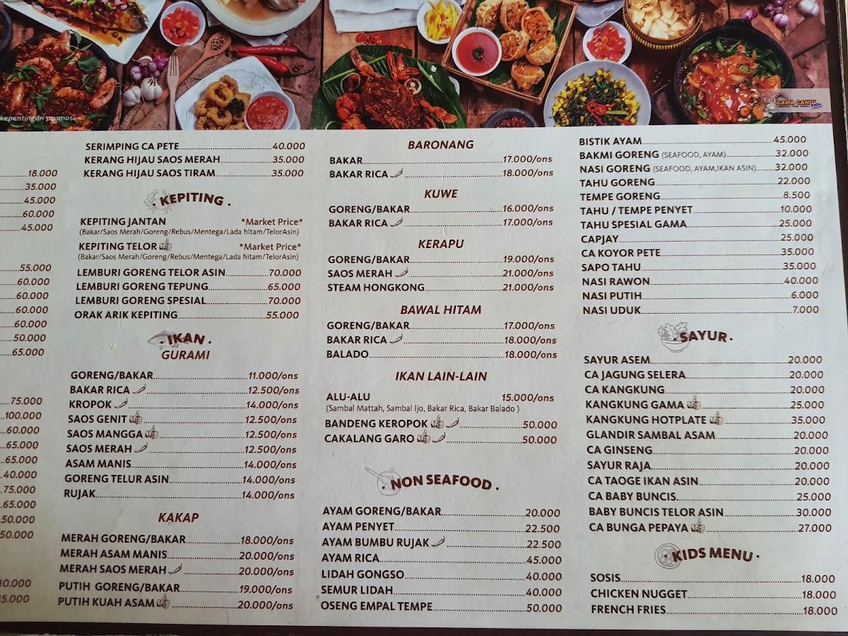 Menu at Gama Candi Resto BSB restaurant, Semarang, Jalan West CBD 1 No.3