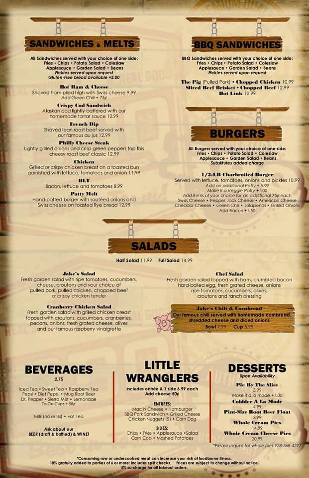 Menu at Grumpy Jake's BBQ & Catering, Pinetop-Lakeside