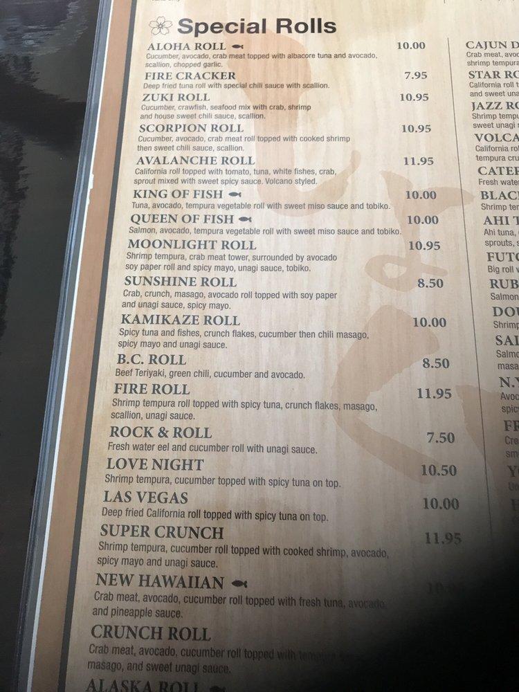 Menu at Little Kyoto restaurant, Hayden