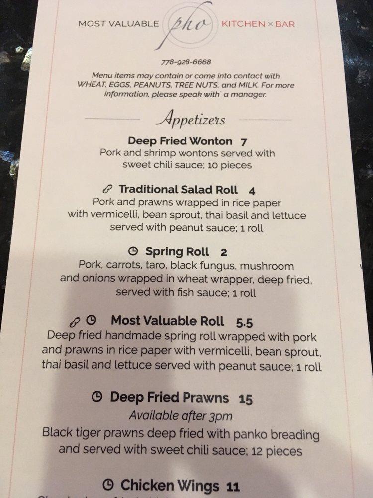 Menu at MVP Kitchen & Bar, Burnaby