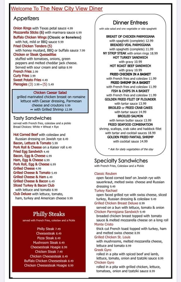 Menu at New City View Diner restaurant, Whitehall