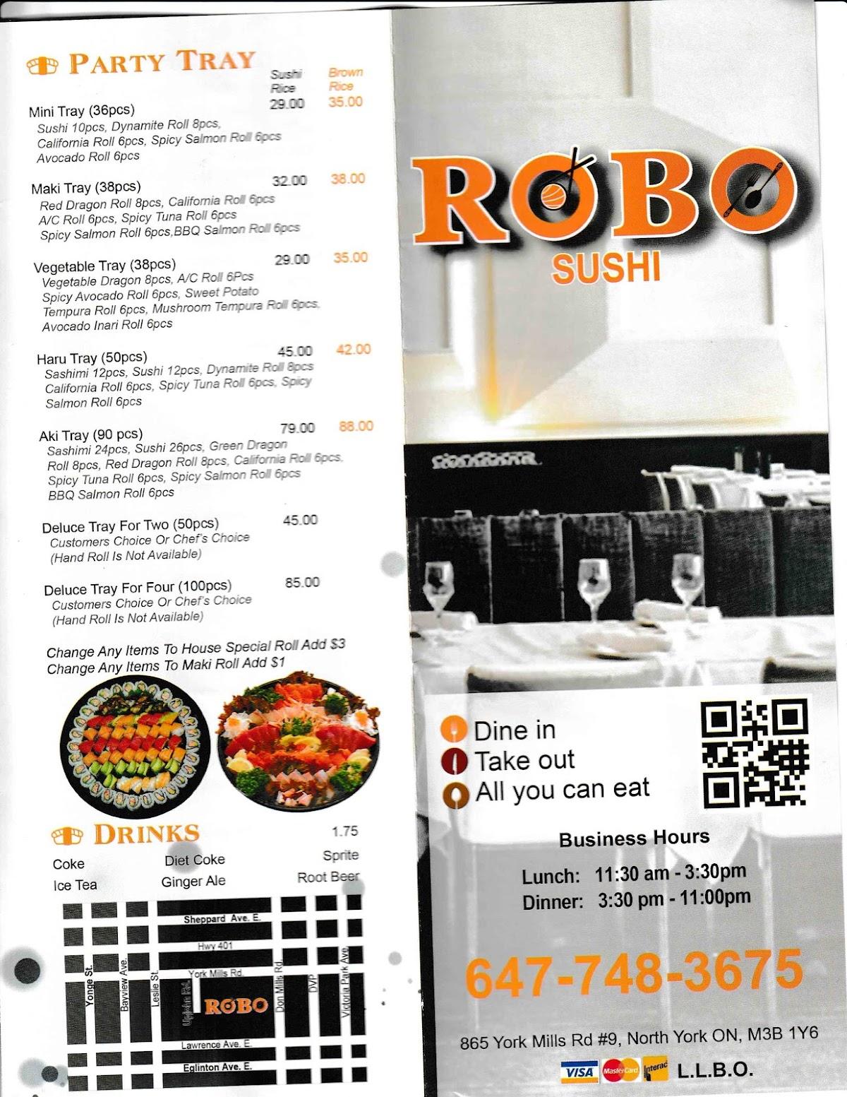 Menu at ROBO SUSHI restaurant, Toronto