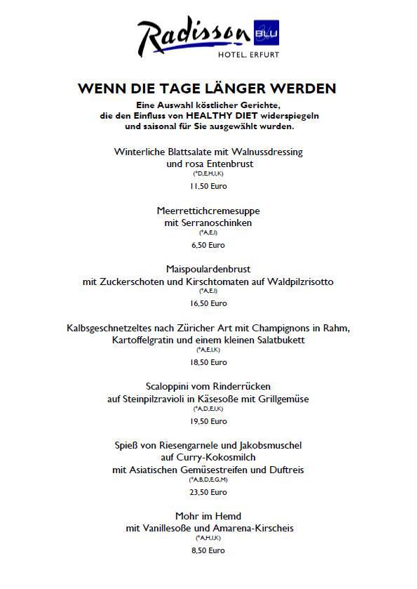 Speisekarte von Radisson Blu Hotel Erfurt Restaurant Classico, Erfurt