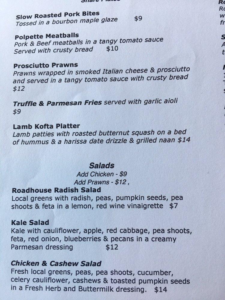 Menu at Roadhouse restaurant, Smithers