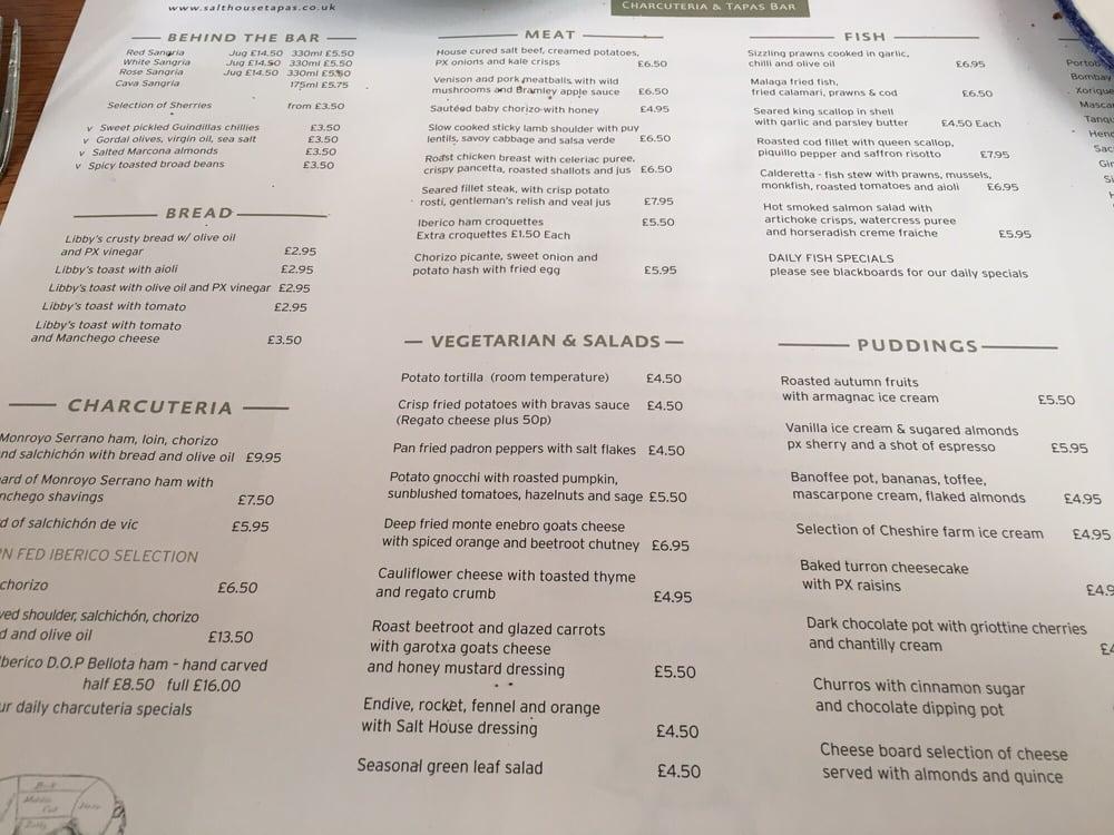Menu at Salt House Tapas pub & bar, Liverpool