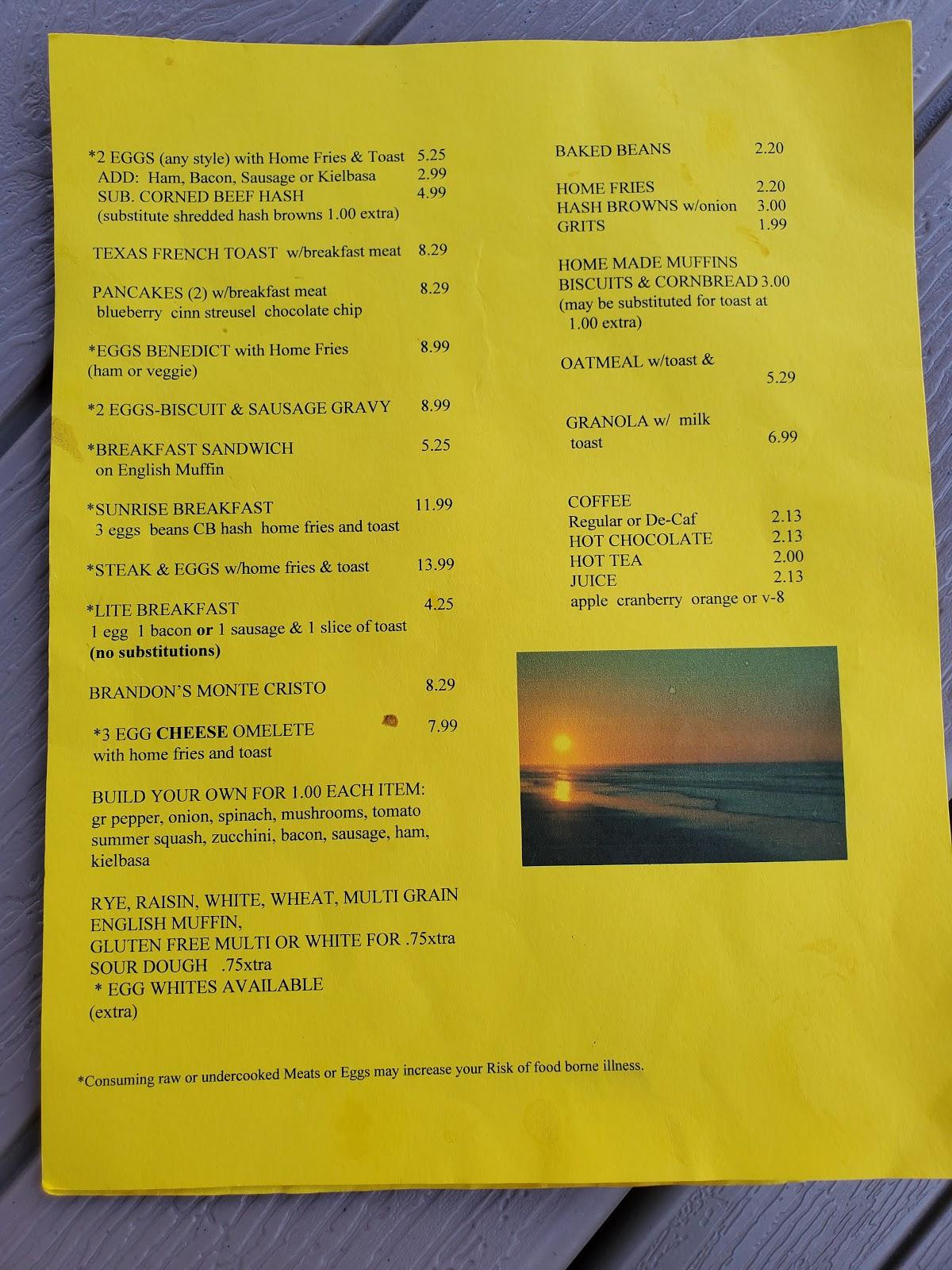 Menu at Sunrise Cafe, Freeport
