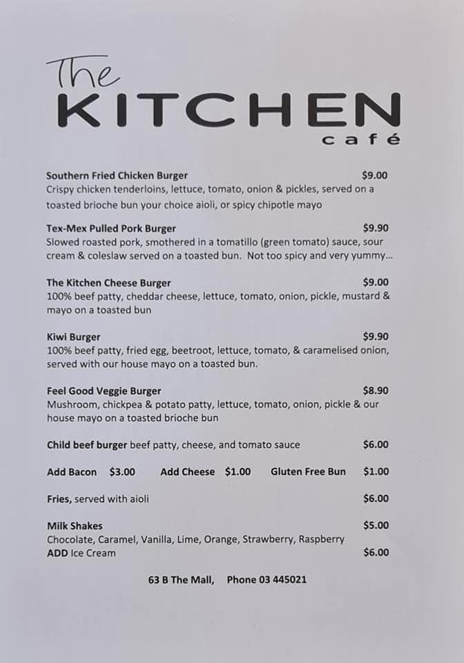 Menu at The Kitchen Cromwell cafe, Cromwell