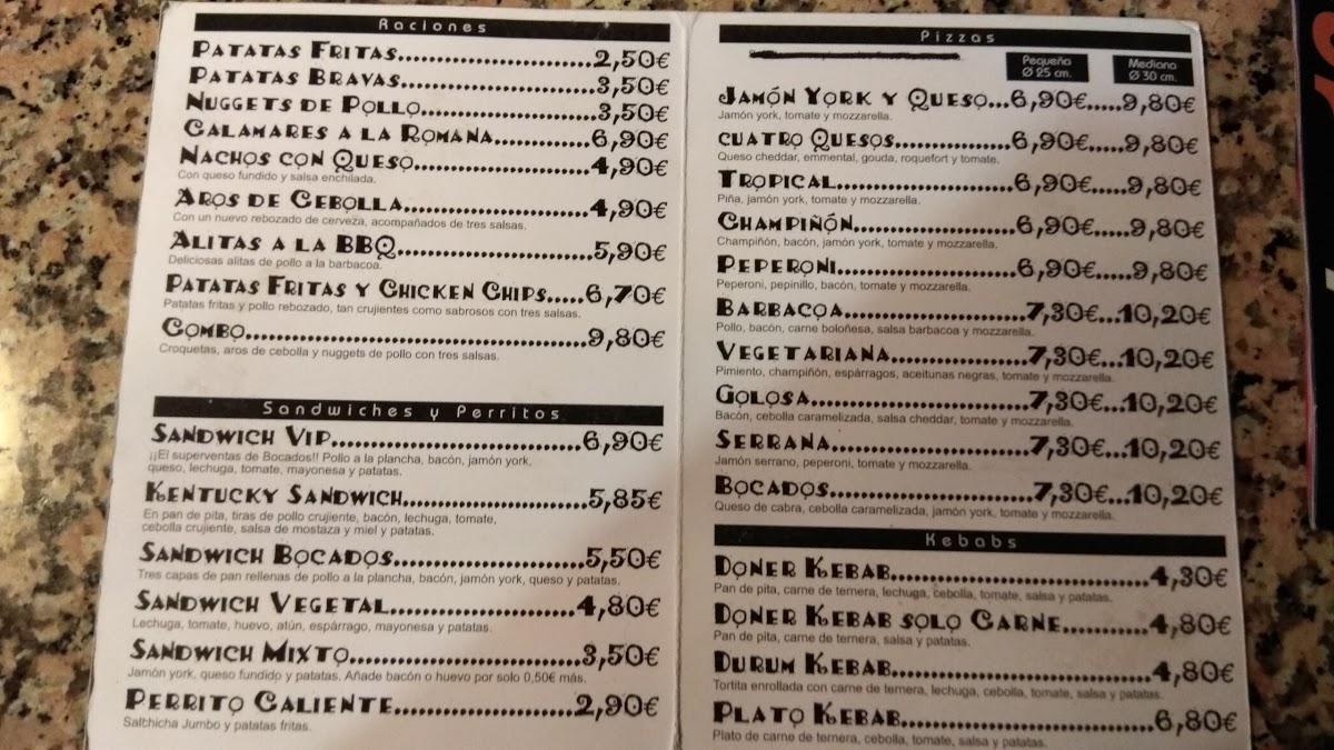 Carta del restaurante Bocados Olmedo, Olmedo