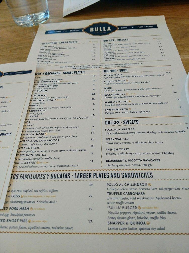 Menu at Bulla Gastrobar, Atlanta