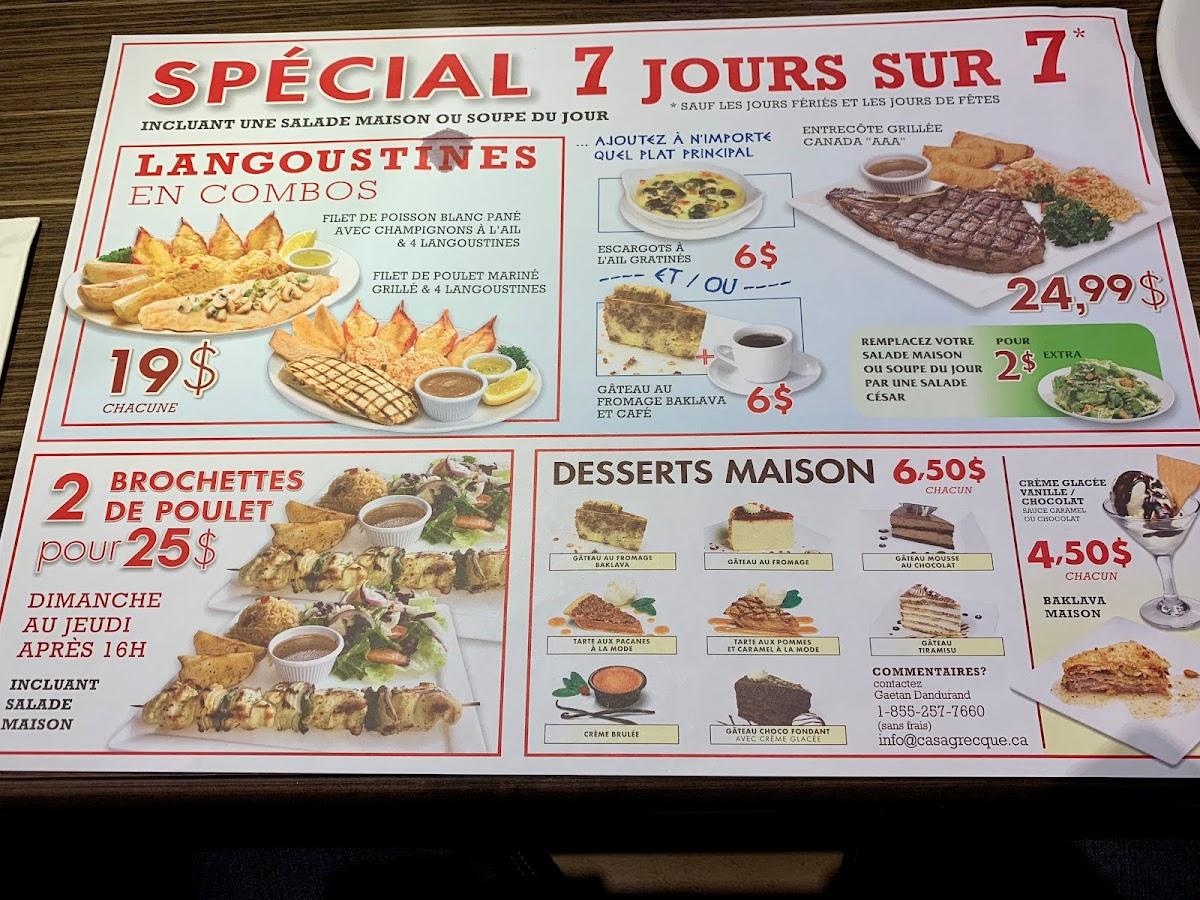 Menu au Casa Grecque restaurant, Gatineau, 200 Principale St