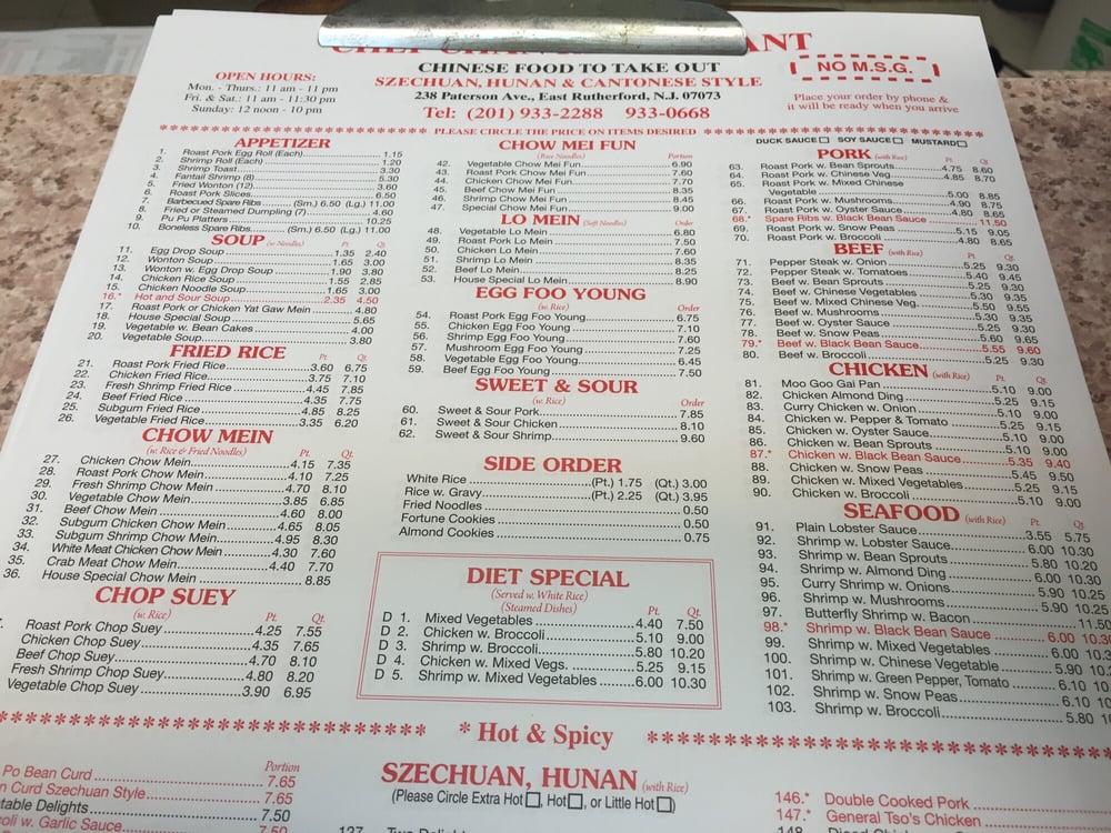 Menu at Chef Chan Restaurant, East Rutherford