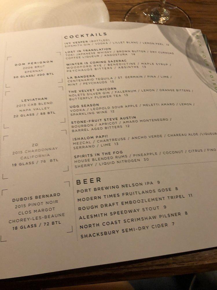 Menu at Juniper & Ivy pub & bar, San Diego