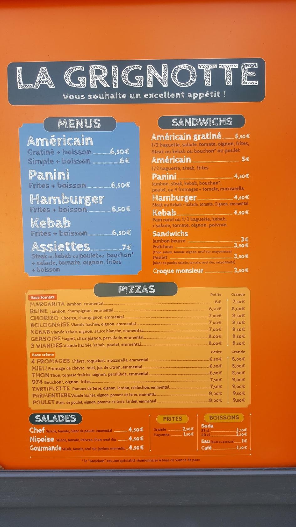 Menu at La Grignotte restaurant, Mazamet, 23 Bd Soult