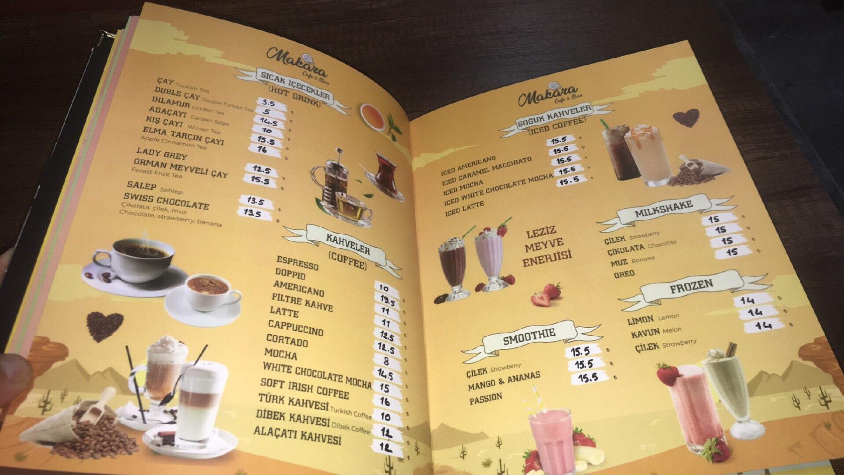 Menu at Makara Cafe&Bar, Izmir