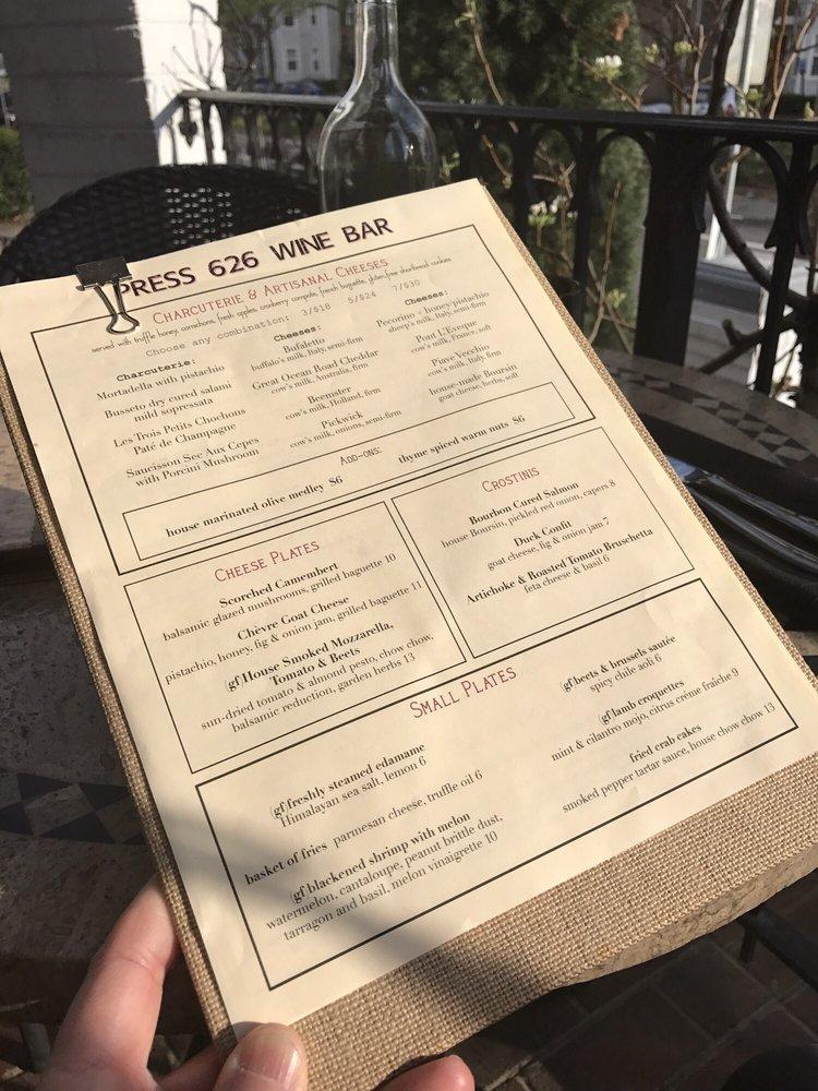 Menu at Press 626 Wine Bar, Norfolk