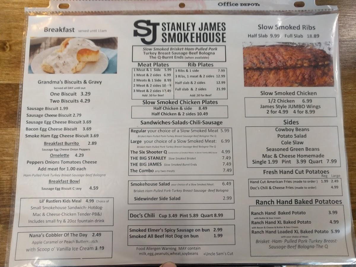 Menu at Stanley James Smokehouse BBQ, Lawrence, E 23rd St