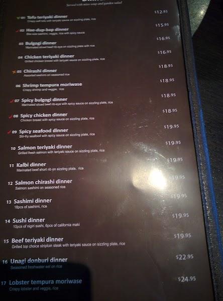 Menu at Sushi Moto restaurant, Toronto