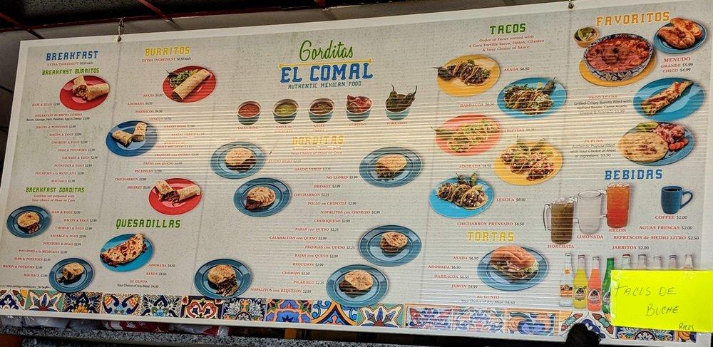 Menu at Taqueria El Comal restaurant, Amarillo, E Amarillo Blvd