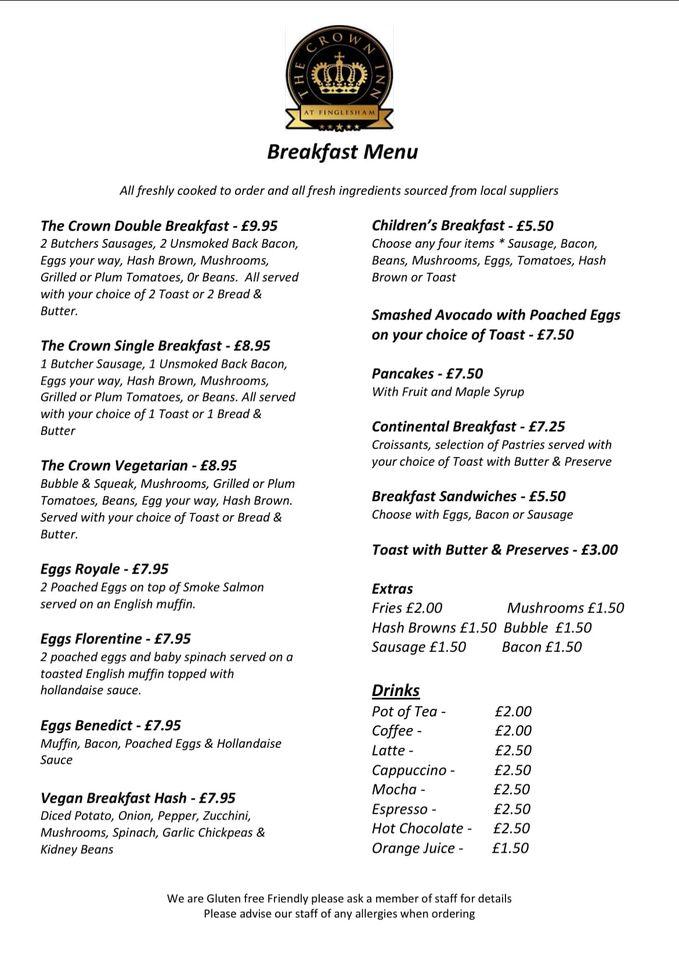 Menu at The Crown Inn at Finglesham pub & bar, Deal