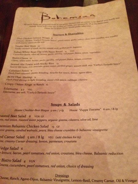 Menu at Bohemian Bar & Bistro, Grants Pass